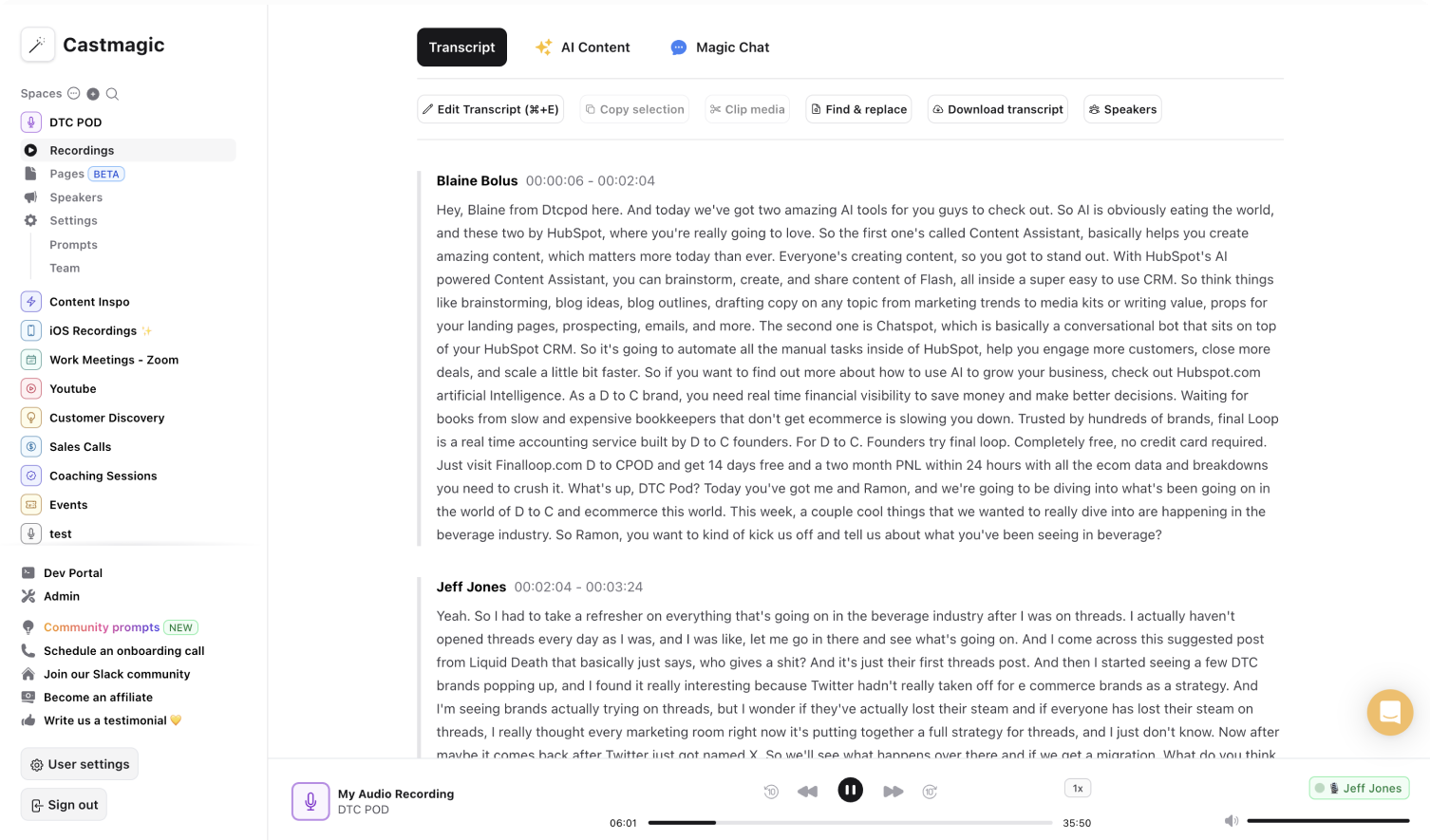 Castmagic Features - 10x Audio Content With AI